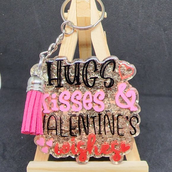 Hand Crafted | Accessories | Hugs Kisses 3 Keychain With Gold Glitter ...